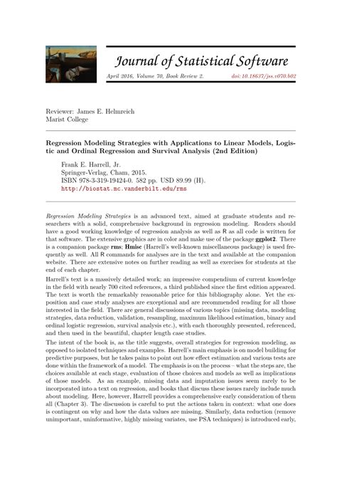 pdf regression modeling strategies with applications to linear models logistic and ordinal