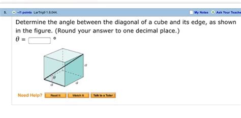 solved determine the angle between the diagonal of a cube