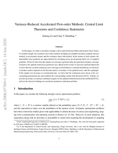 pdf variance reduced accelerated first order methods central limit theorems and confidence