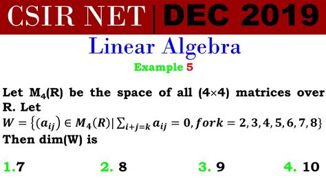 csir net mathematics dec 2019 linear algebra dimension of subspace q 5 youtube