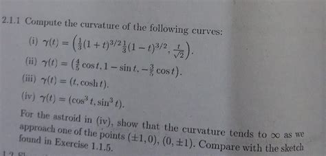 solved 2 1 1 compute the curvature of the following curves