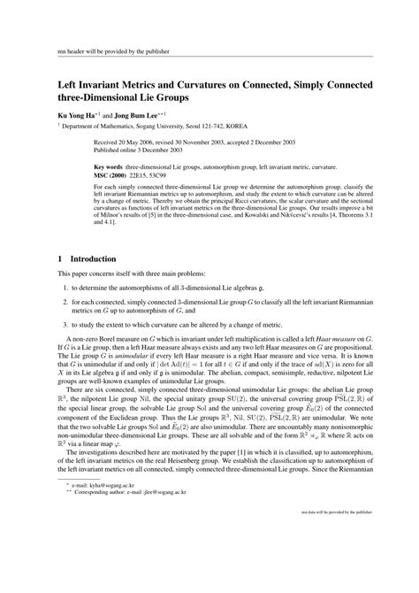 pdf left invariant metrics and curvatures on simply connected three‐dimensional lie groups