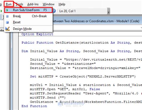 Excel VBA Calculate Distance Between Two Addresses Or Coordinates