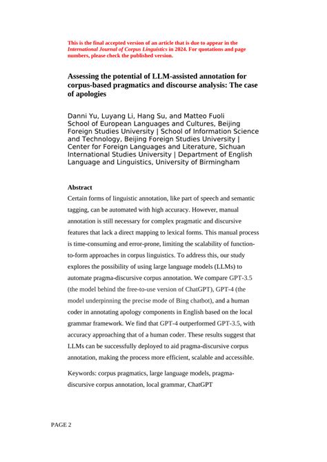 pdf assessing the potential of llm assisted annotation for corpus based pragmatics and