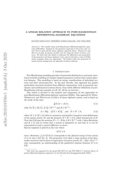 pdf a linear relation approach to port hamiltonian differential algebraic equations