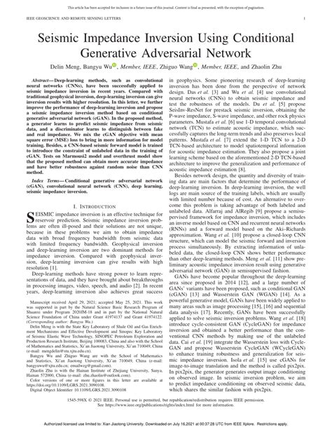 pdf seismic impedance inversion using conditional generative adversarial network