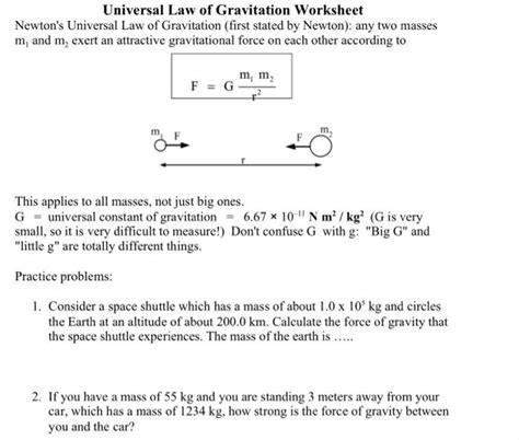 Solved Universal Law Of Gravitation Worksheet Newton S Chegg