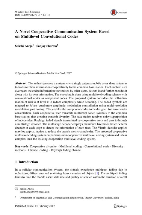 pdf a novel cooperative communication system based on multilevel convolutional codes
