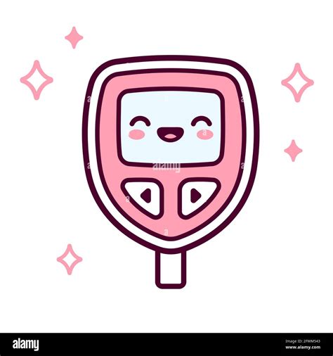 Kawaii Glucose Meter Drawing Cute Cartoon Pink Glucometer Device With