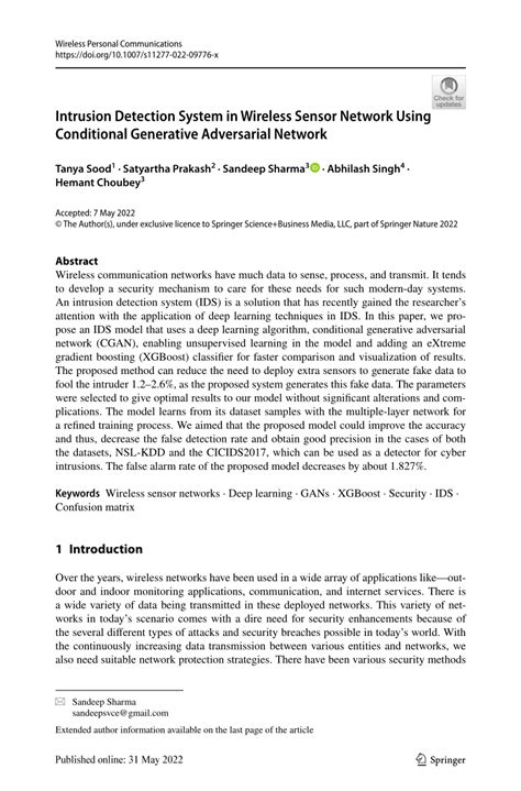 pdf intrusion detection system in wireless sensor network using conditional generative