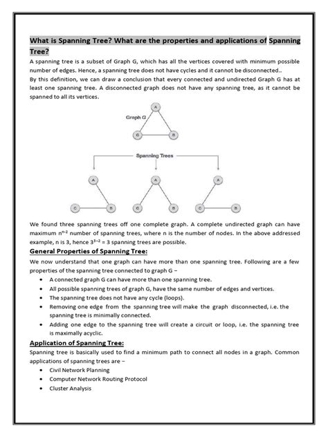 what is spanning tree what are the properties and applications of spanning tree pdf