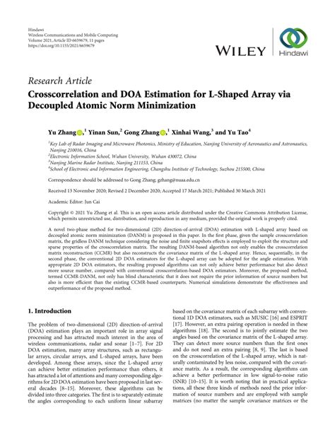 pdf crosscorrelation and doa estimation for l shaped array via decoupled atomic norm minimization
