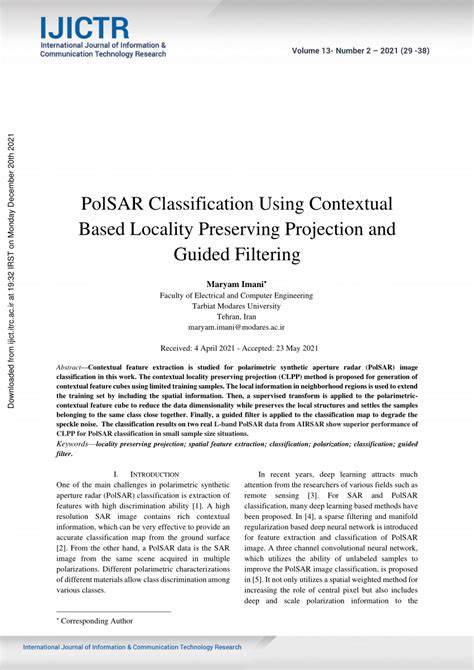 pdf polsar classification using contextual based locality preserving projection and guided