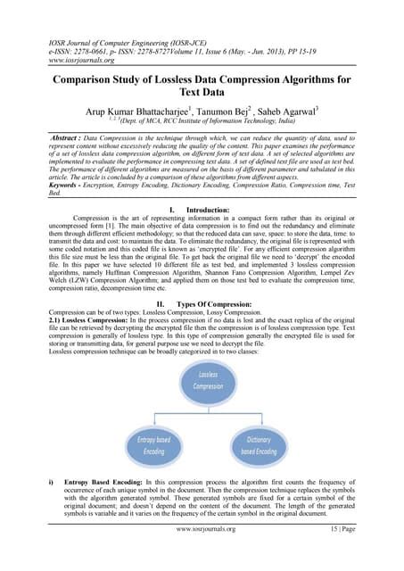comparing lossless data compression algorithms for text pdf
