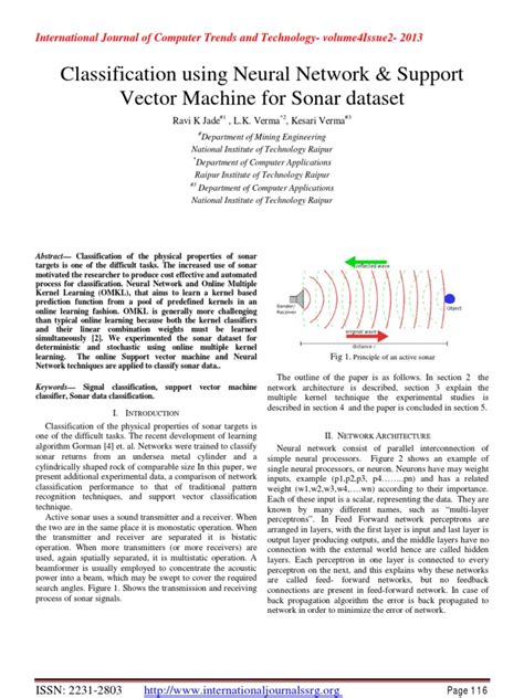 classification using neural network and support vector machine for sonar dataset pdf machine