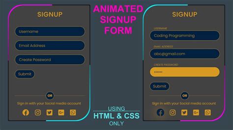 How To Design Animated Signup Form Using Html And Css Step By Step Web Development Tutorial