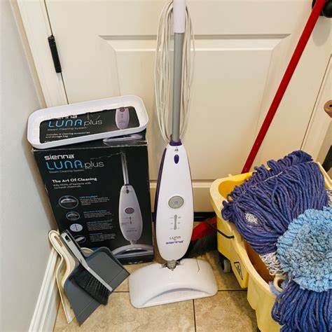 Lot 47 Sienna Luna Plus Steam Mop With Yellow Mop Bucket Broom And Small Dust Pans Sunnycal