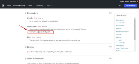 wp localize script parameters example need to be updated · issue 351 · wordpress helphub · github