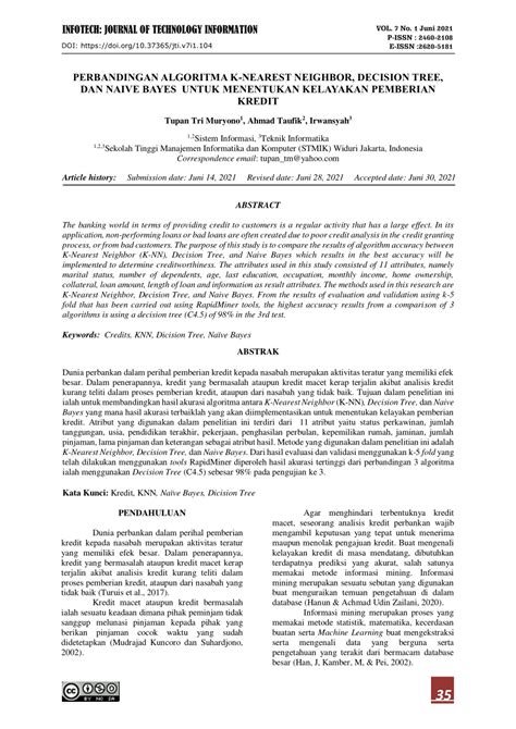 pdf perbandingan algoritma k nearest neighbor decision tree dan naive bayes untuk menentukan