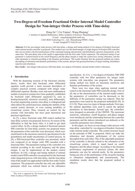 pdf two degree of freedom fractional order internal model controller design for non integer