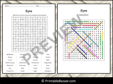 Eyes Word Search Puzzle Worksheet Activity Teaching Resources