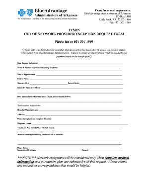 Fillable Online BNetworkb Exception BFormb BlueAdvantage