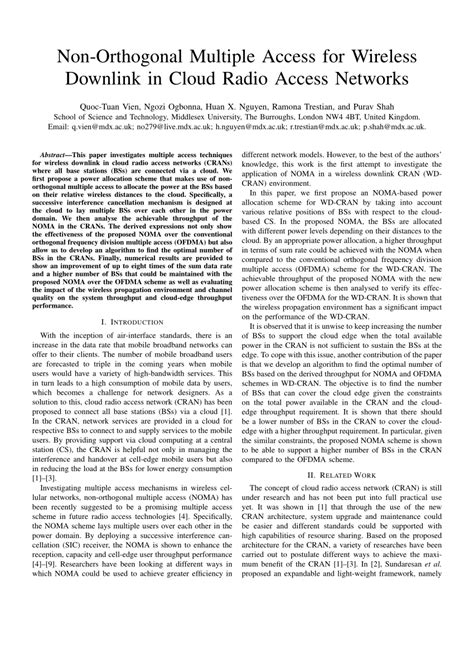 pdf non orthogonal multiple access for wireless downlink in cloud radio access networks