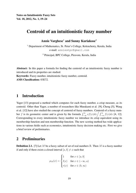 pdf centroid of an intuitionistic fuzzy number