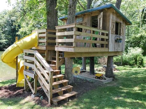 4 Tree Treehouse Tree House Playground Tree House Plans Tree House Diy