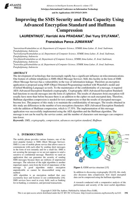 pdf improving the sms security and data capacity using advanced encryption standard and