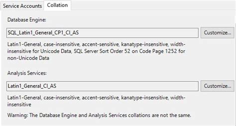 sql server collation settings and processes