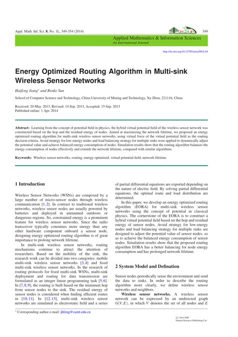 pdf energy optimized routing algorithm in multi sink wireless sensor networks