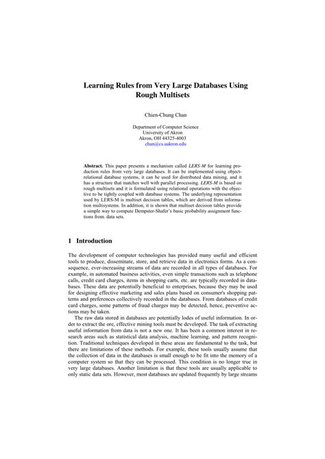 pdf learning rules from very large databases using rough multisets