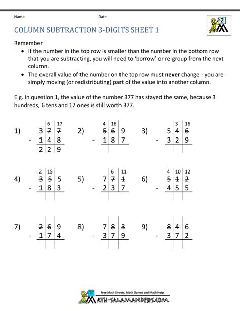 subtracting three digit numbers