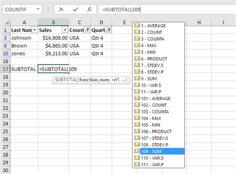 how to use the excel subtotal function in easy steps