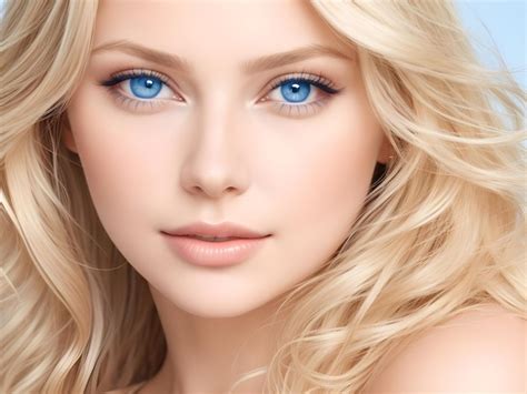 Premium Ai Image A Woman With Wavy Glossy Hair And Stunning Blue Eyes Ai Generate