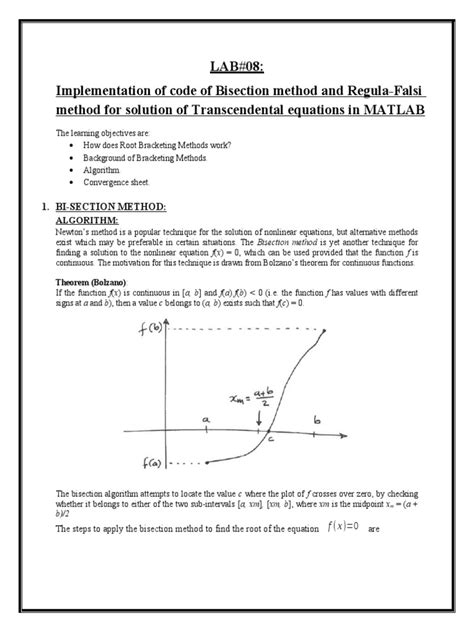 lab 08 implementation of code of bisection method and regula falsi method for solution of
