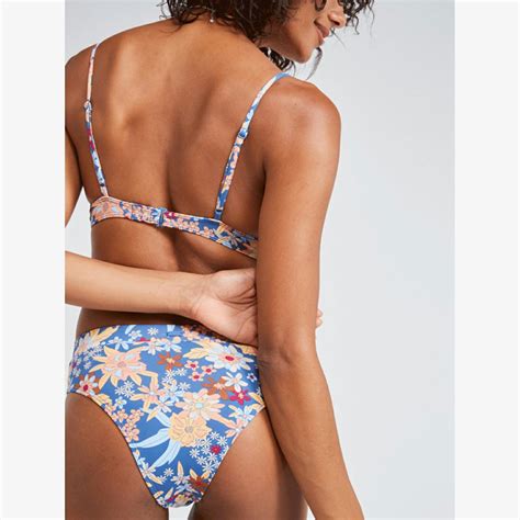 Roxy Printed Beach Classics Mid Waist Bikini Bottoms BIJOU BLUE NEW
