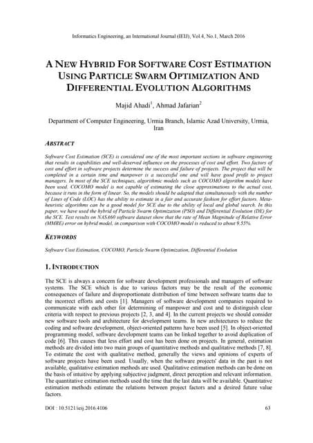 a new hybrid for software cost estimation using particle swarm optimization and differential