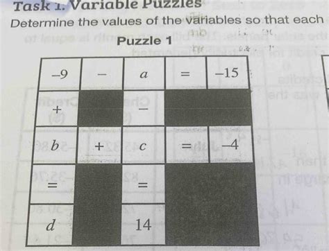 solved task 1 variable puzzles determine the values of the variables so that each puzzle 1 [math]