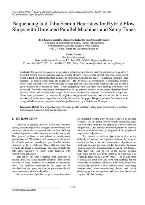 pdf sequencing and tabu search heuristics for hybrid flow shops with unrelated parallel
