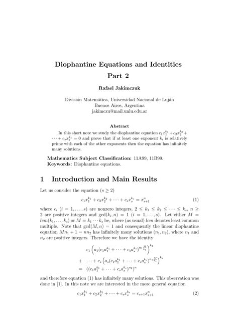 pdf diophantine equations and identities part 2