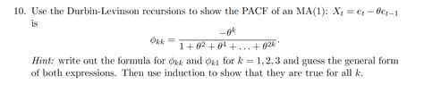 solved use the durbin levinson recursions to show the pacf