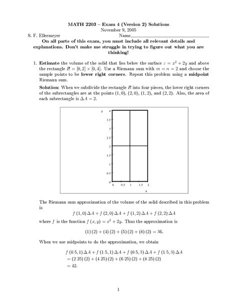calculus iii 5 questions with solutions for exam 4 math 2203 docsity