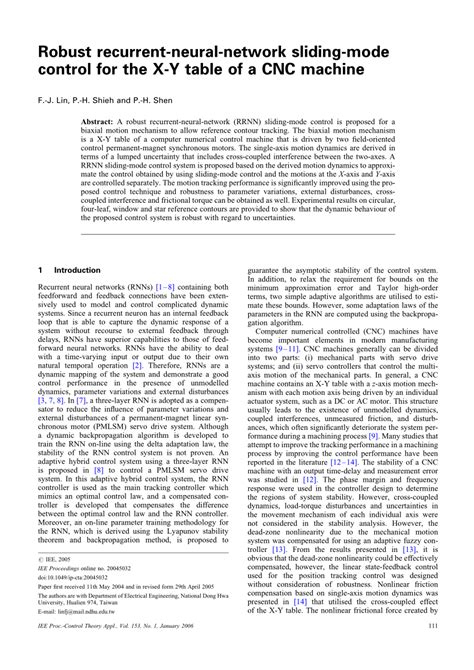 pdf robust recurrent neural network sliding mode control for the x y table of a cnc machine