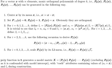 r how `poly ` generates orthogonal polynomials how to understand the coefs returned