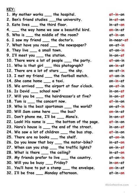 Prepositions Worksheet With Answers Class 10