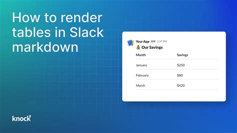 how to render tables in slack markdown knock
