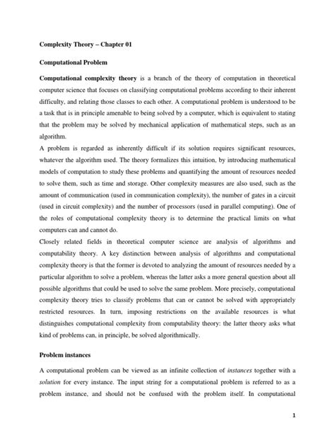 complexity theory chapter 01 pdf computational complexity theory theory of computation