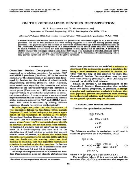 bagajewicz on the generalized benders decomposition pdf mathematical optimization maxima